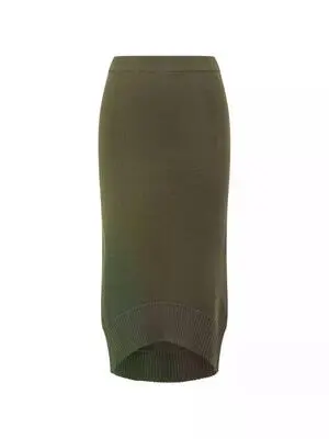 Victoria Beckham Ribbed-knit Asymmetric-hem Midi Skirt - Green