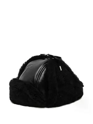 MASTERMIND WORLD Shearling-trim Leather Pilot Hat - Black