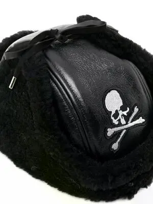 MASTERMIND WORLD Shearling-trim Leather Pilot Hat - Black