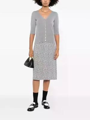 AGNES B. V-neck Half-sleeve Knit Top With Gold-tone Buttons - Grey