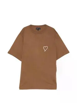 AGNES B. Heart-print Cotton T-shirt - Brown
