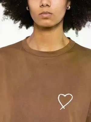 AGNES B. Heart-print Cotton T-shirt - Brown