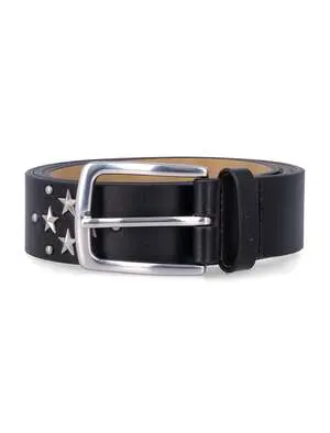 Obey Embellished Leather-blend Belt With Star & Stud Details - Nero