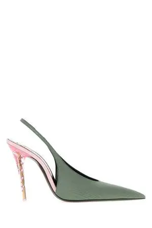 Saint Laurent Loredana Fabric Slingback Pumps With 11 Cm Heel - Green