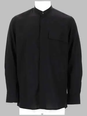 LOW BRAND Lyocell & Linen Button-up Shirt - Black