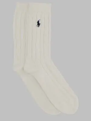 Polo Ralph Lauren Ribbed Cotton-blend Crew Socks With Embroidered Logo - Ivory
