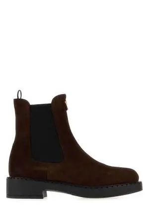 Prada Chocolate Suede Ankle Boots