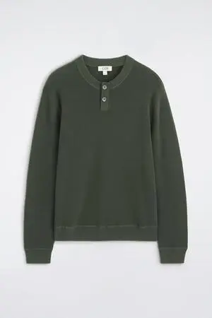Cos Knitted Cotton Henley Sweater - Green