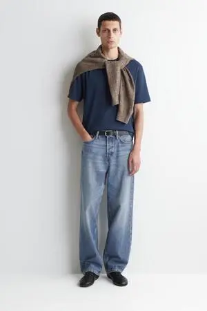 Cos Ribbed Jersey T-shirt - Navy