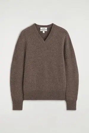 Cos Sculpted Cashmere V-neck Sweater - Brown