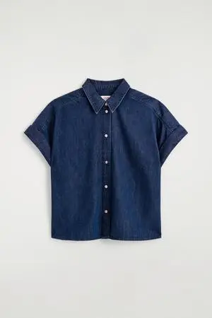 Cos Short-sleeved Denim Shirt - Dark Blue