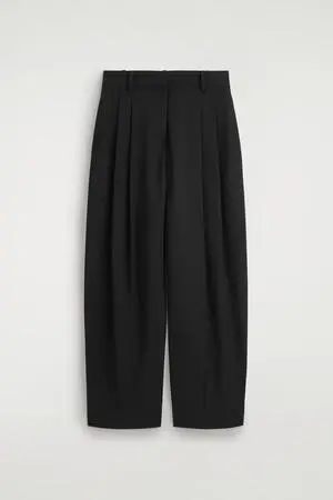 Cos Pleated Wool-blend Straight-leg Pants - Black