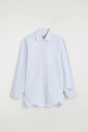 Cos Cutaway-collar Striped Cotton-blend Shirt - Blue/white