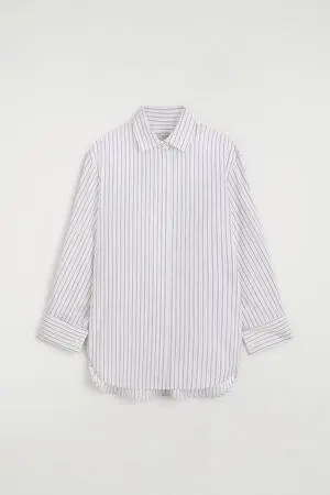 Cos Cutaway-collar Striped Cotton-blend Shirt - White