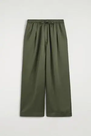 Cos Pleated Satin Drawstring Pants - Green