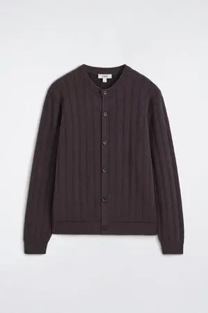 Cos Ribbed Wool-cotton Cardigan - Brown