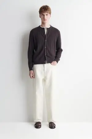 Cos Ribbed Wool-cotton Cardigan - Brown