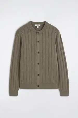 Cos Ribbed Wool-cotton Cardigan - Green