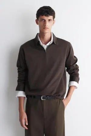Cos Checked Cotton Jacquard Zip-up Polo Shirt - Brown