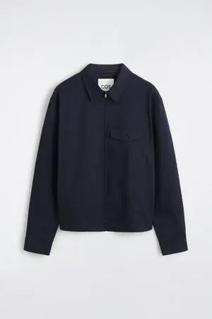 Cos Zip-up Cotton Overshirt - Navy