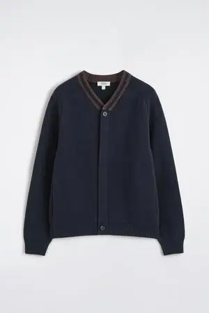 Cos Striped-collar Cotton-blend Cardigan - Navy