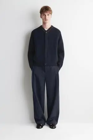 Cos Striped-collar Cotton-blend Cardigan
