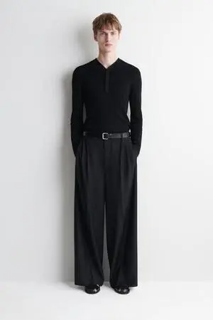 Cos Ribbed-knit Henley Top - Black