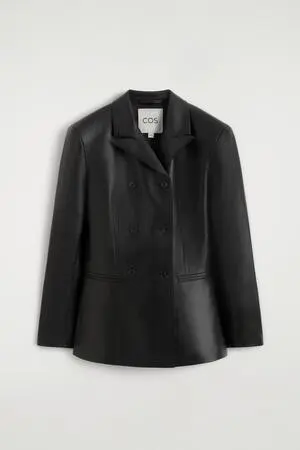 Cos Leather Double-breasted Blazer - Black