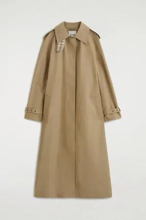 Cos Check-detail Belted Cotton Trench Coat - Beige
