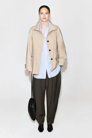 Cos Cotton-twill Mock-neck Jacket - Light Beige