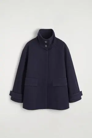 Cos Cotton-twill Mock-neck Jacket - Navy