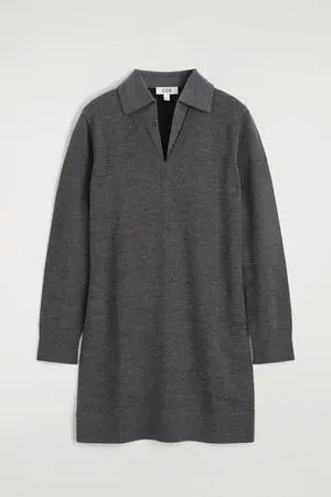 Cos Merino Wool Mini Polo Dress - Gray