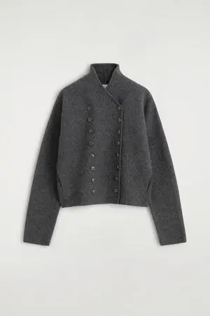 Cos Boiled-wool Double-breasted Jacket - Gray