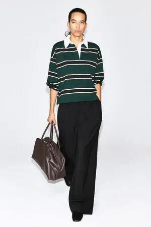 Cos Striped Cotton Rugby Shirt With Contrasting Collar - Green