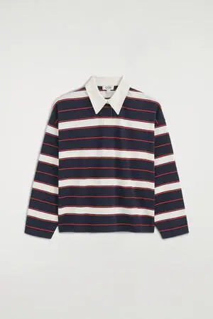 Cos Striped Cotton Rugby Shirt - Navy