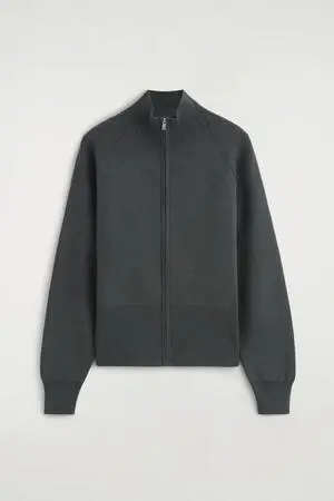 Cos Knitted Mock-neck Zip-up Jacket - Gray
