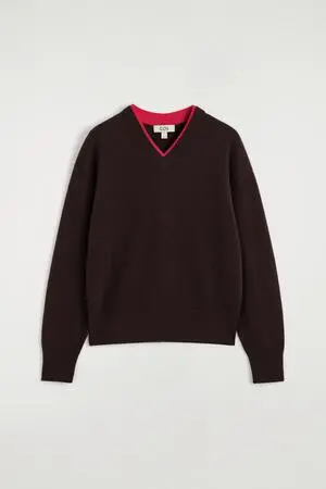 Cos Merino Wool Layered V-neck Sweater - Brown