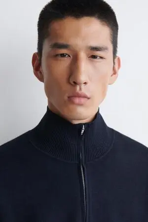 Cos Double-faced Knitted Half-zip Sweater - Navy