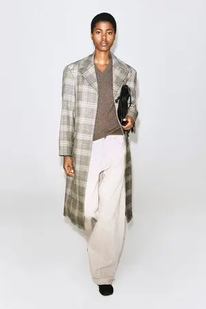Cos Checked Tailored Long Coat - Beige / Checked