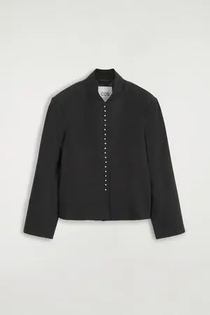 Cos Stud-detail Cropped Linen Blazer - Black