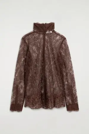 Cos Turtleneck Lace Top - Brown