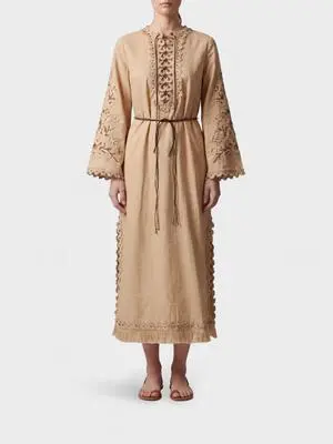 Zimmermann Mahon Embroidered Cotton Midi Tunic With Kimono Sleeves - Beige