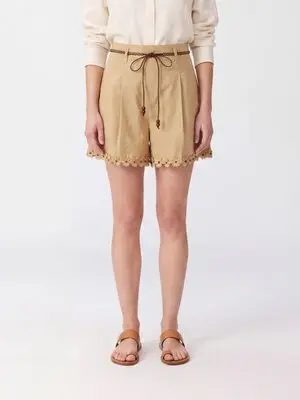 Zimmermann High-waisted Embroidered Cotton Shorts With Leather Belt - Beige