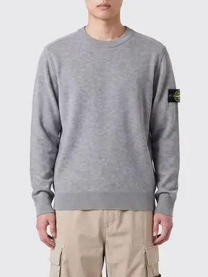 Stone Island Virgin Wool Crewneck Jumper With Compass Logo Patch - Grey