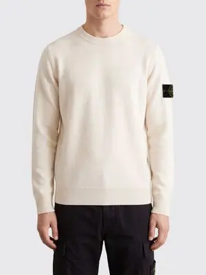 Stone Island Virgin Wool Crewneck Jumper With Compass Logo Patch - White