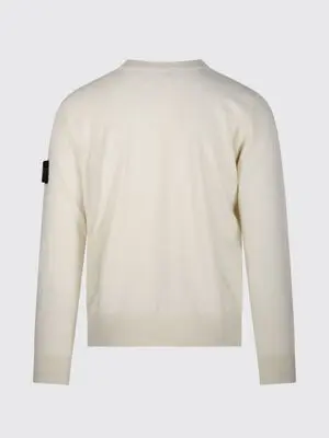 Stone Island Virgin Wool Crewneck Jumper With Compass Logo Patch - White
