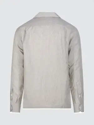 LARDINI Pure Linen Shirt With Cuban Collar And Long Sleeves