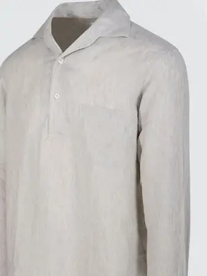 LARDINI Pure Linen Shirt With Cuban Collar And Long Sleeves