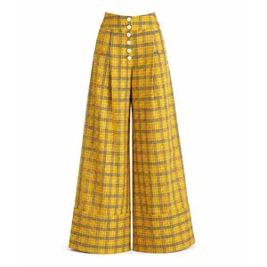 JULIA ALLERT Button Front Palazzo Trousers Mustard Plaid