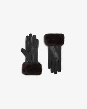 Apparis Betty Shaved Mink Gloves - Noir/noir Multi
